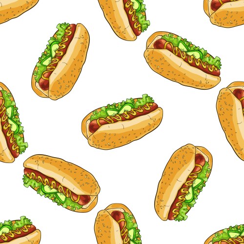 Fast food seamless pattern hamburger and hot dog Vector Image