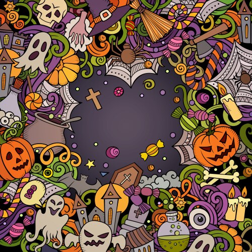 Cartoon doodles happy halloween border Royalty Free Vector