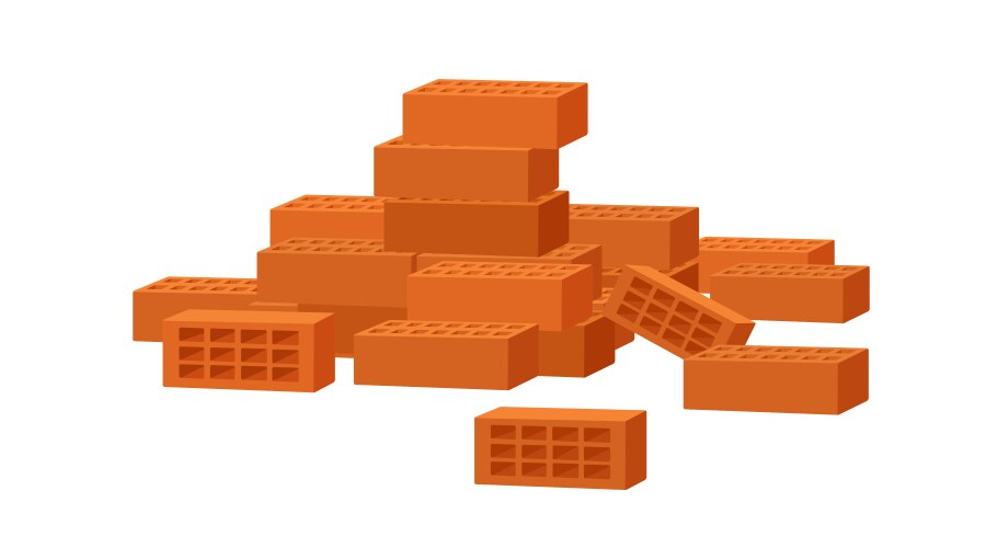Pile of bricks heap or stack red stone square Vector Image