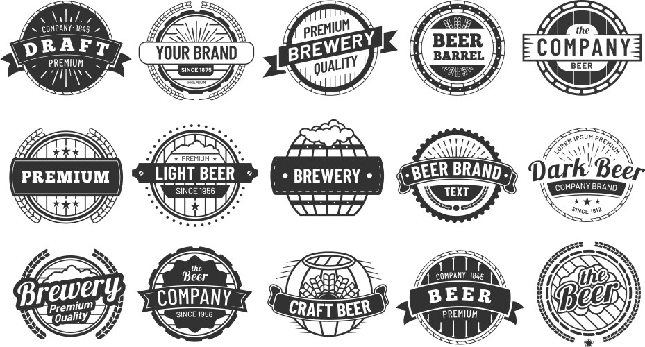 Old brewery logos set kraft beer retro signs Vector Image