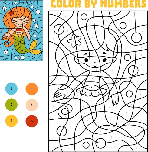 Color by number fairy tales little mermaid Vector Image