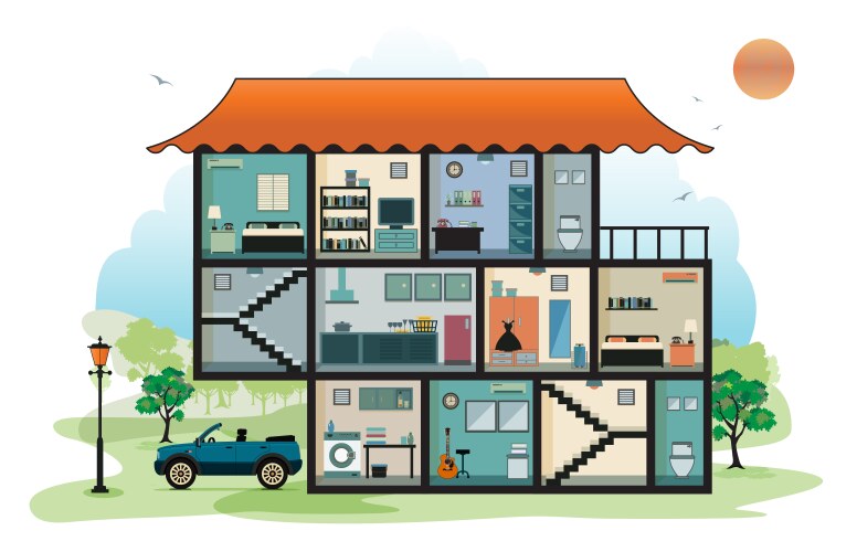 Flat design home interior side view Royalty Free Vector