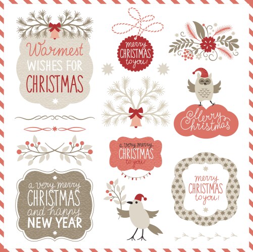 Vintage christmas set of design elements Vector Image