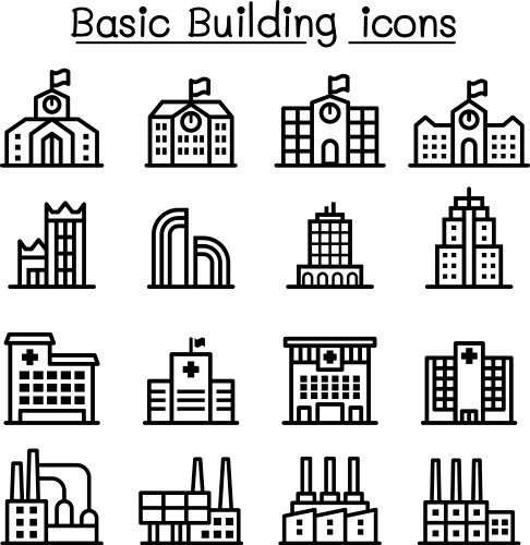 Building color line icon set Royalty Free Vector Image
