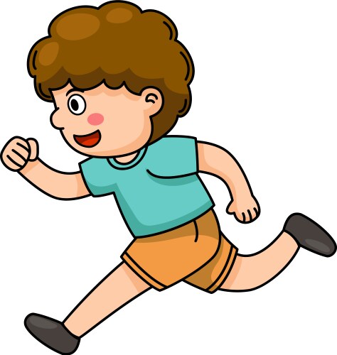 Kid boy running outline white on background Vector Image