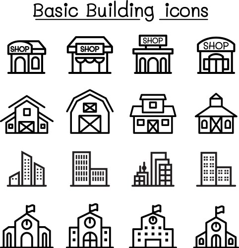 Building color line icon set Royalty Free Vector Image