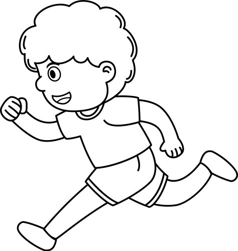 Kid boy running outline white on background Vector Image