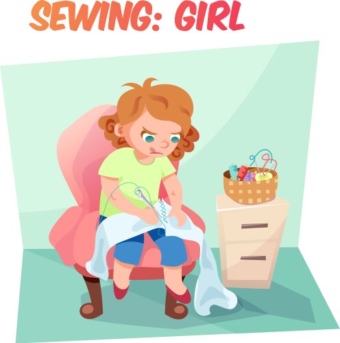 Cartoon girl with sewing machine Royalty Free Vector Image