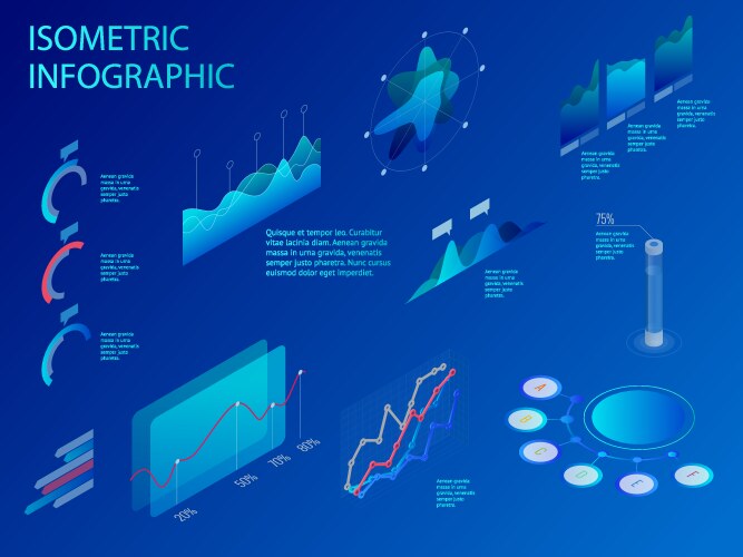 Charts graphs diagram isometric infographics Vector Image