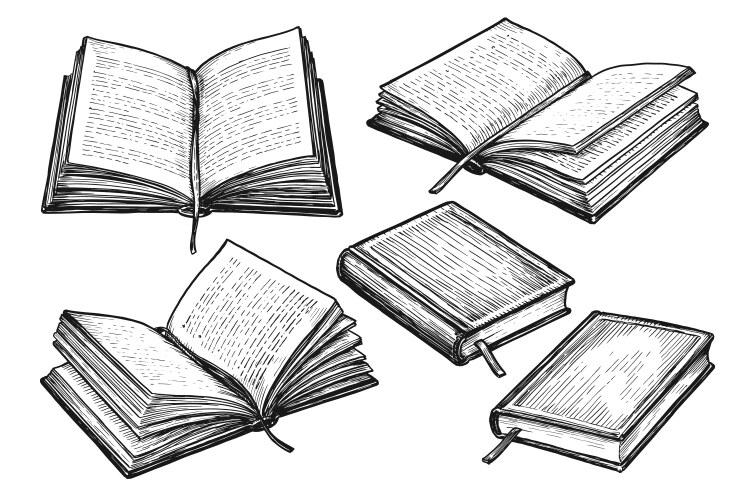 Hand-drawn vintage books sketch old school Vector Image