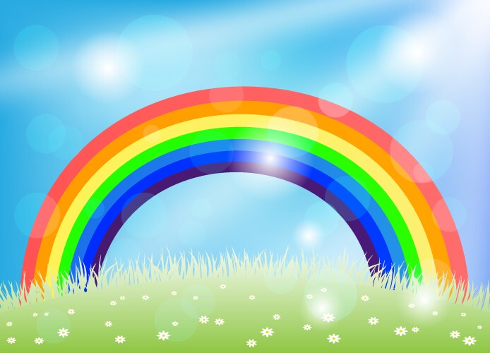 Colorful rainbow in blue sky Royalty Free Vector Image