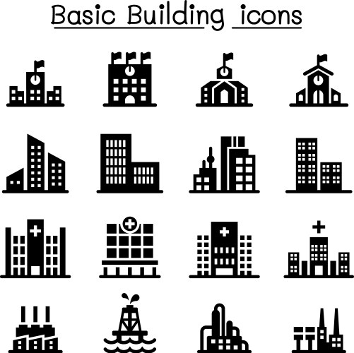 Government public building icons set Royalty Free Vector