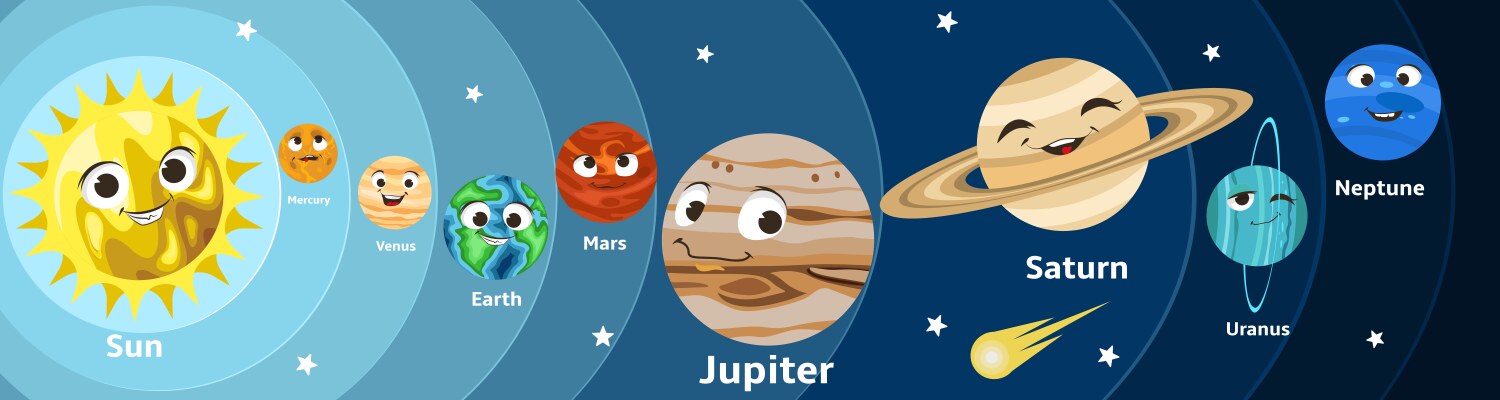 Solar system planets with funny faces out in space