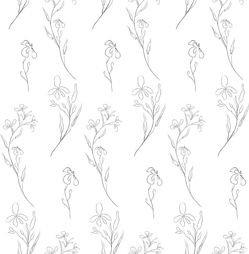 Line drawing floral seamless pattern Royalty Free Vector