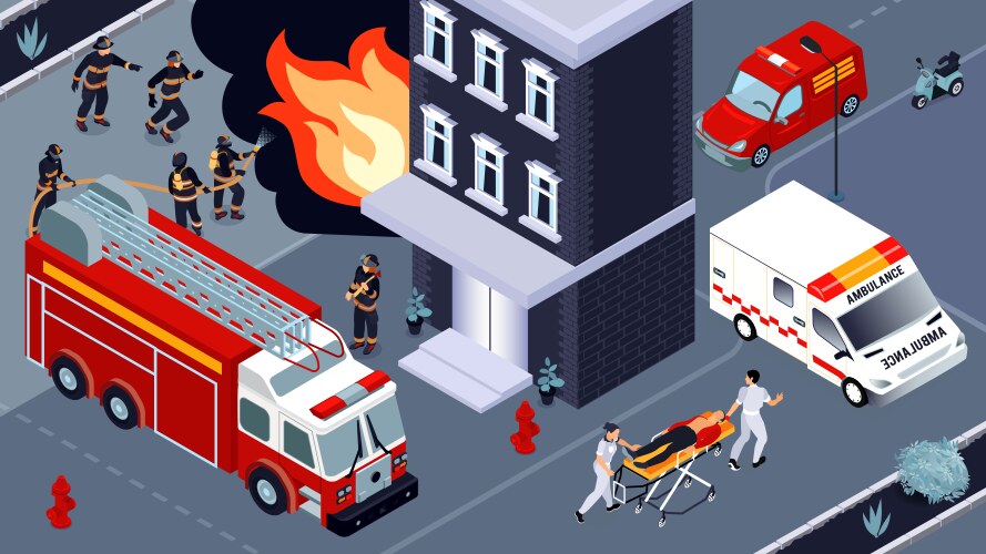 Firefighting isometric infographics layout Vector Image