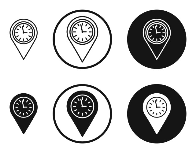 Real time location icon set in black and white Vector Image