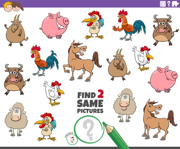 Differences educational task with cartoon farm Vector Image