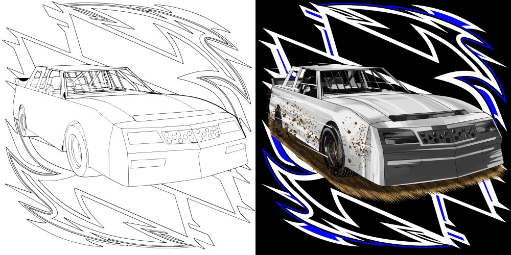 Grey drag racing car with red strip Royalty Free Vector