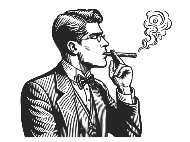 Elegant man smoking cigar retro Royalty Free Vector Image