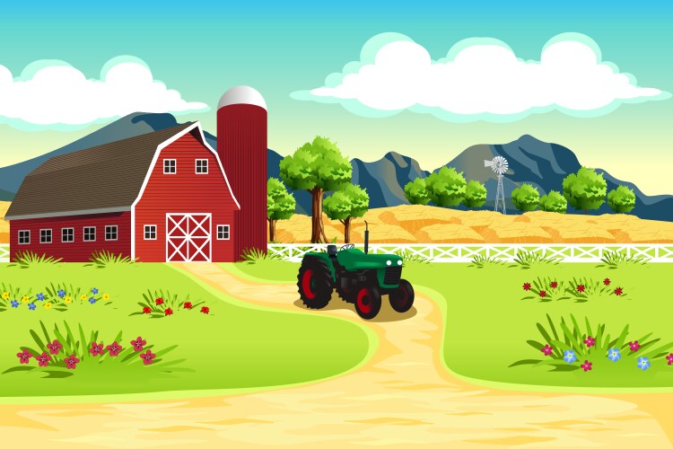 Farm scene in nature with house Royalty Free Vector Image