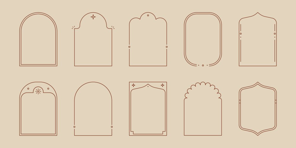 Outline frame logo set line arch bohemian Vector Image