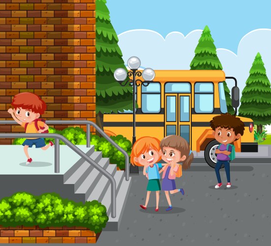 Cartoon children going to school together Vector Image