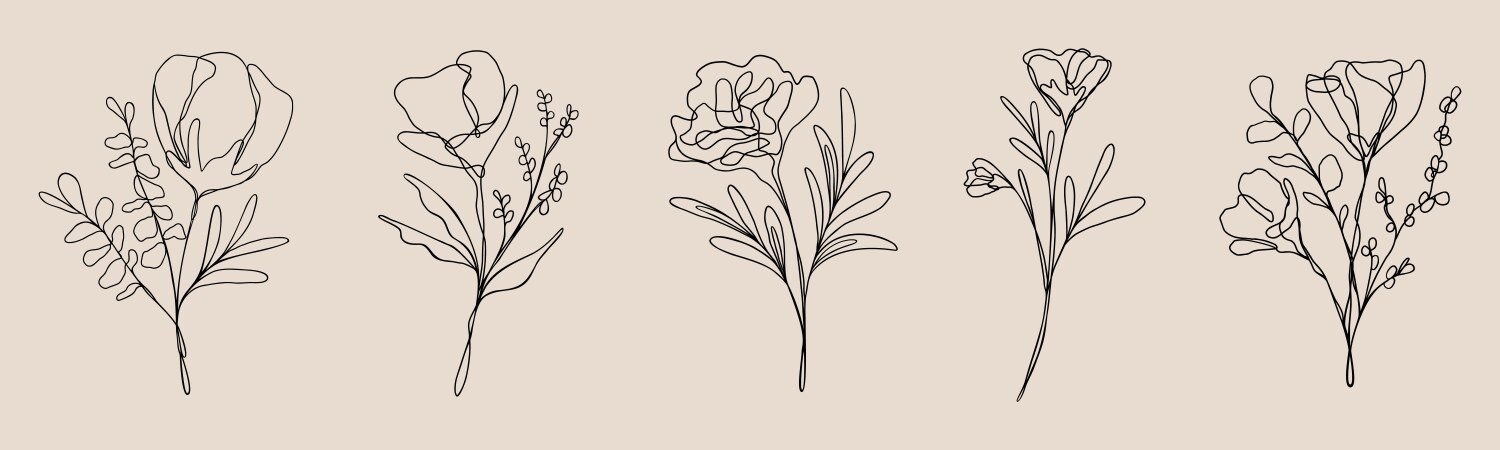 Wildflower line art bundle Royalty Free Vector Image