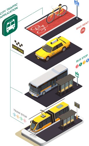 City public transport bus 3d isometric view Vector Image