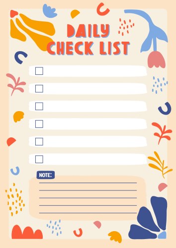 Daily check list planner note paper weekly plan Vector Image