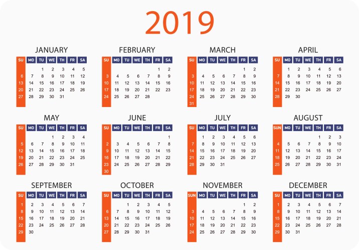 Calendar 2019 2020 Royalty Free Vector Image - VectorStock