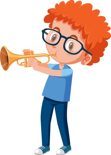 Cartoon little boy playing golden trumpet Vector Image