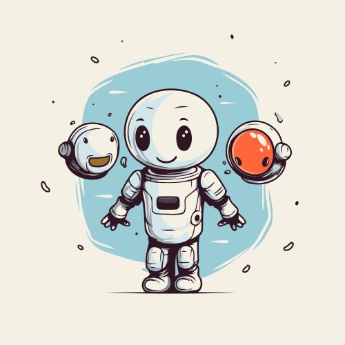 A cute cartoon robot astronaut with red button Vector Image