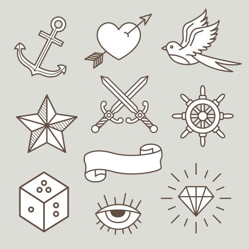Old school tattoo flash set Royalty Free Vector Image