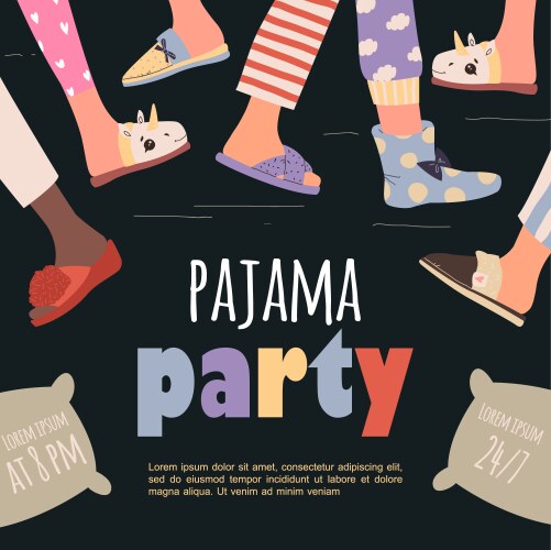 Pajama party background with casual slippers Vector Image