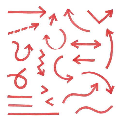 Red hand drawn arrows set Royalty Free Vector Image