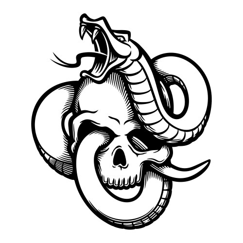 Hand drawing snake wrapped around dagger tattoo Vector Image
