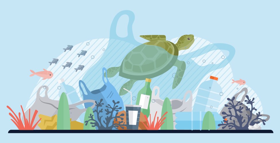 Ocean pollution the underwater world suffers from Vector Image