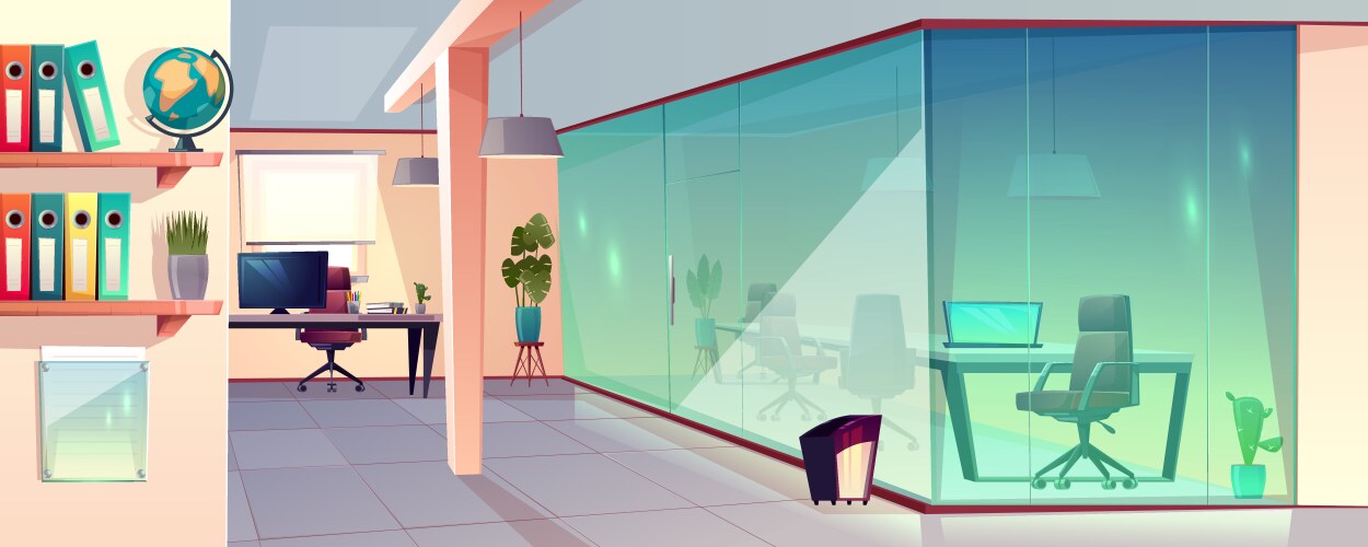 Parallax background with office workplace interior