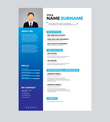 Cv resume design template Royalty Free Vector Image