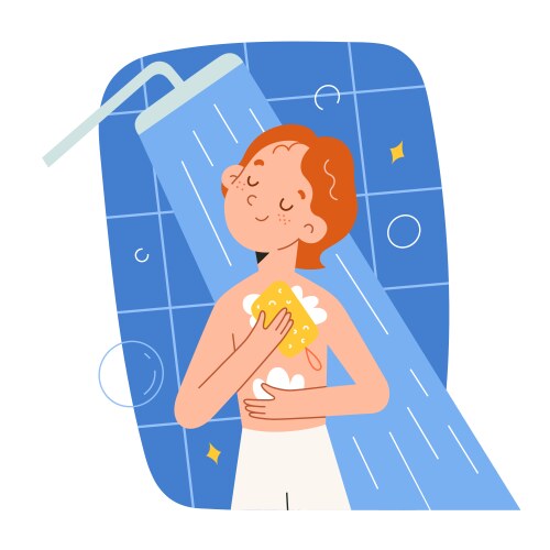 Little boy having shower in bathroom on his own Vector Image