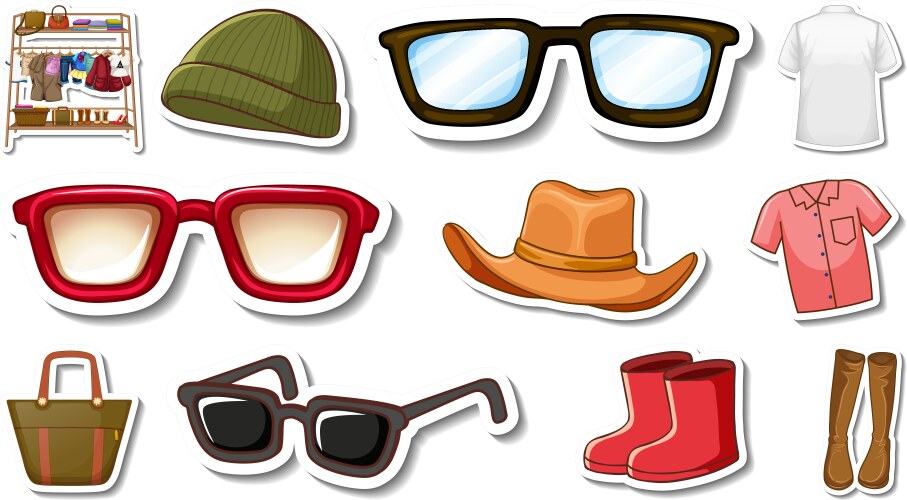 Sticker set of clothes and accessories Royalty Free Vector