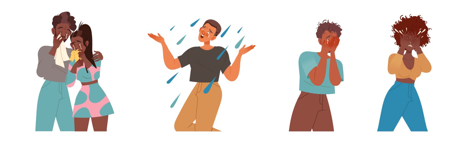 Man and woman character crying weeping Royalty Free Vector