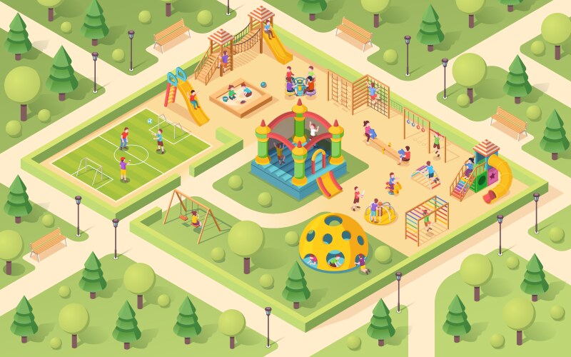 Children playground elements swings attractions Vector Image