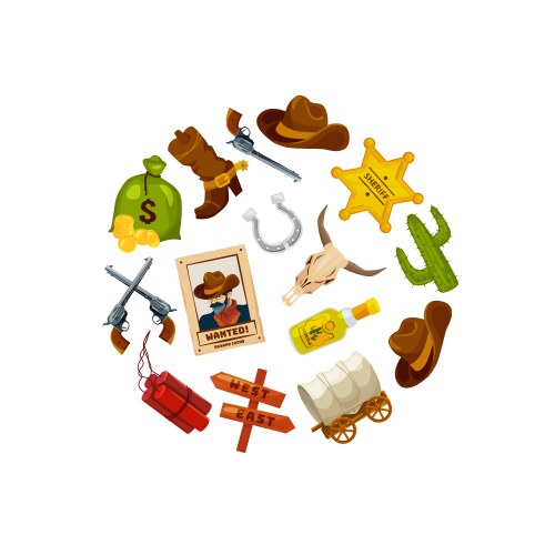 Hand drawn wild west cowboy elements piles Vector Image