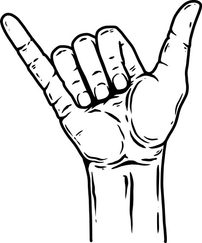 Shaka sign hang loose silhouette Royalty Free Vector Image