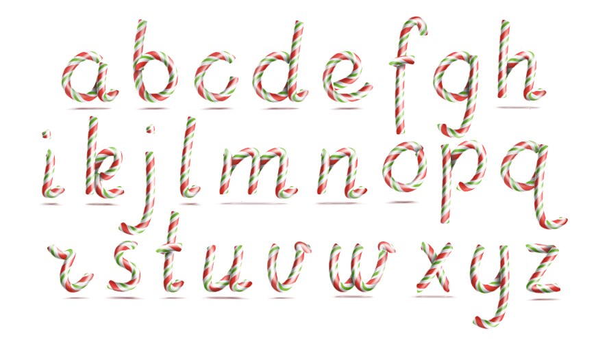 Christmas candy cane lettering font set Royalty Free Vector