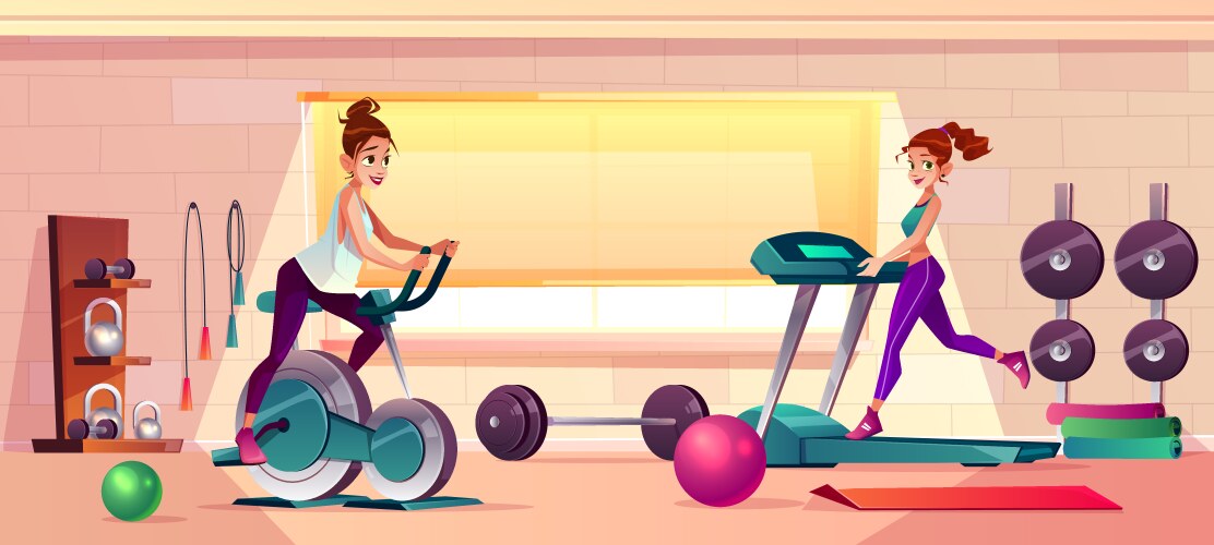 Gym background with treadmill bike Royalty Free Vector Image