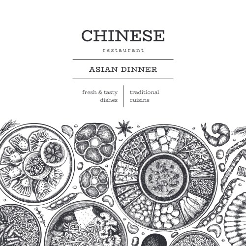 Chinese cuisine design template hand drawn asian Vector Image