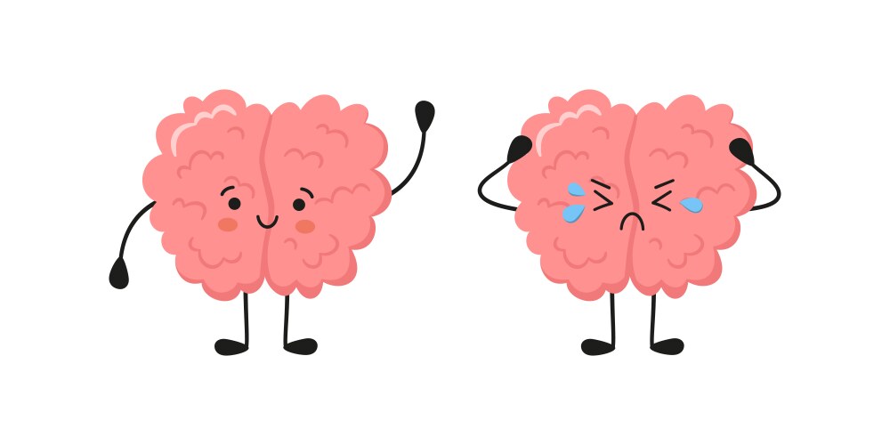 Sad suffering sick cute brain character Royalty Free Vector