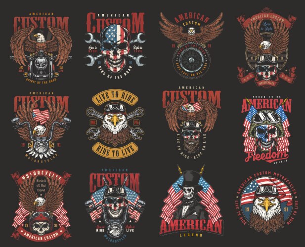 American vintage set flyers colorful Royalty Free Vector